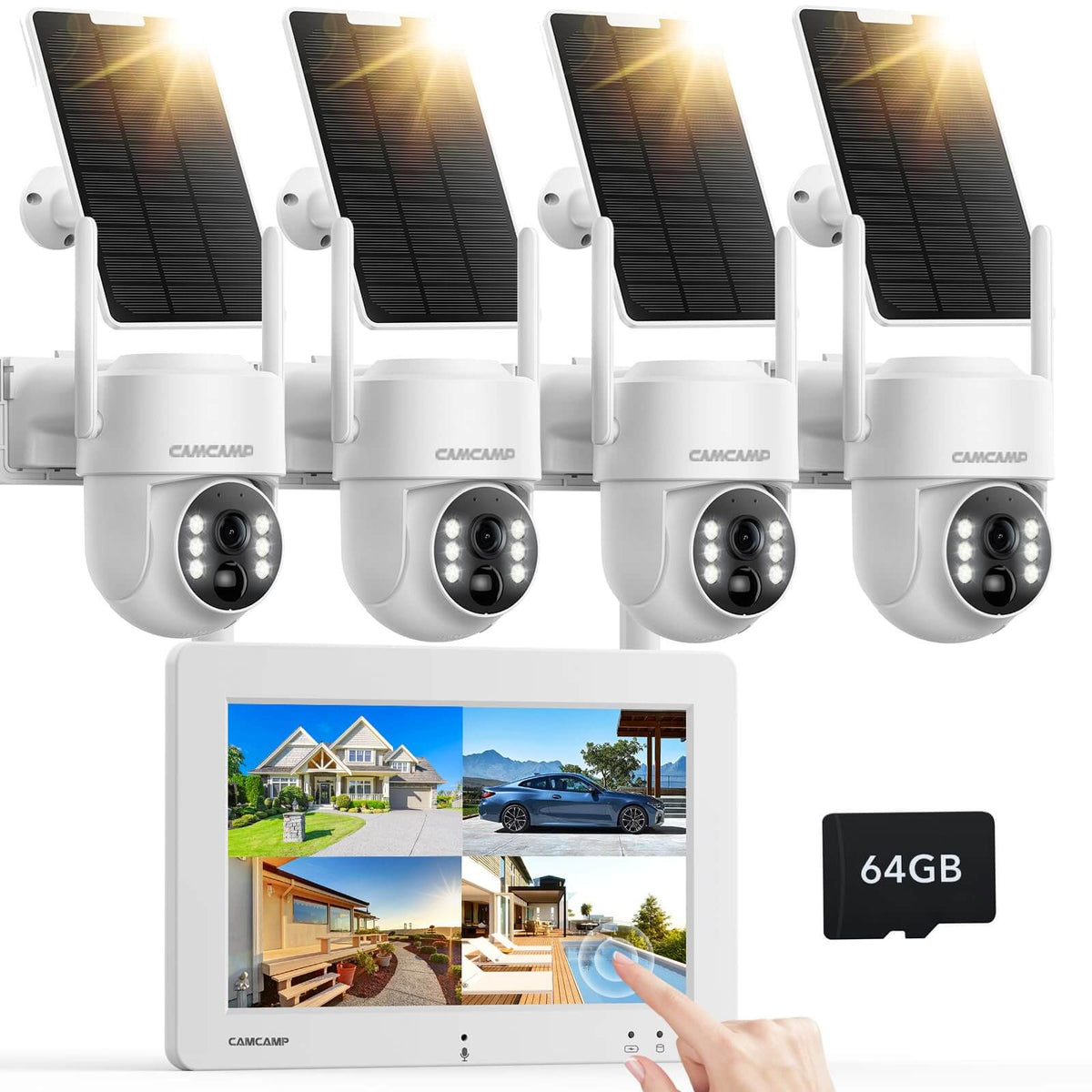 Camcamp SC44 2.5K Solar Wireless Home Security Camera System with 7 in ...